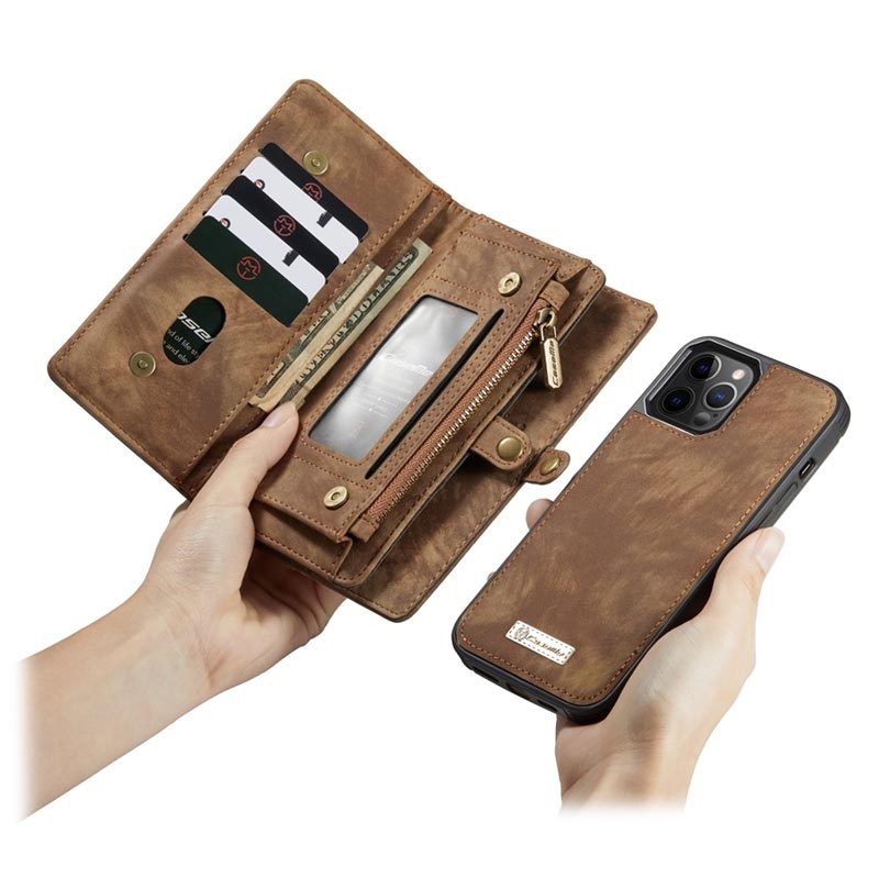 Étui Portefeuille iPhone 12/12 Pro Multifonctionnel 2-en-1 Caseme - Marron