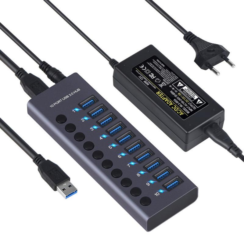 Concentrateur USB 3.0 à 10 ports avec interrupteurs d'alimentation ...