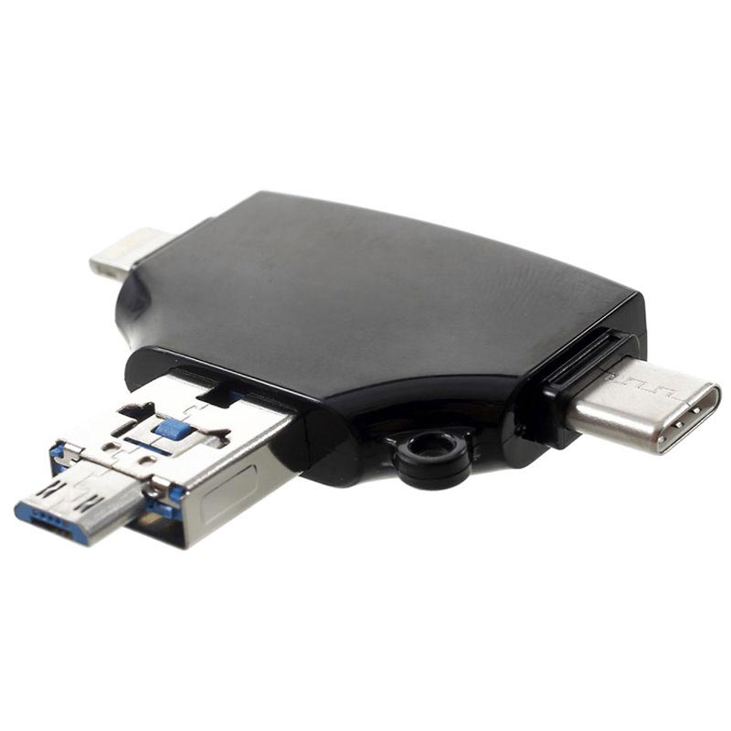 Lecteur de Carte MicroSD/SD Multifonctionnel 4-en-1 - Noir